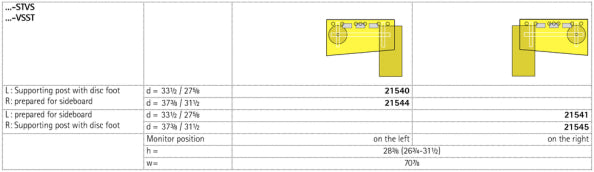 VS Series 901 Wedge Shaped Table with Post with Disc Foot and Sideboar ...